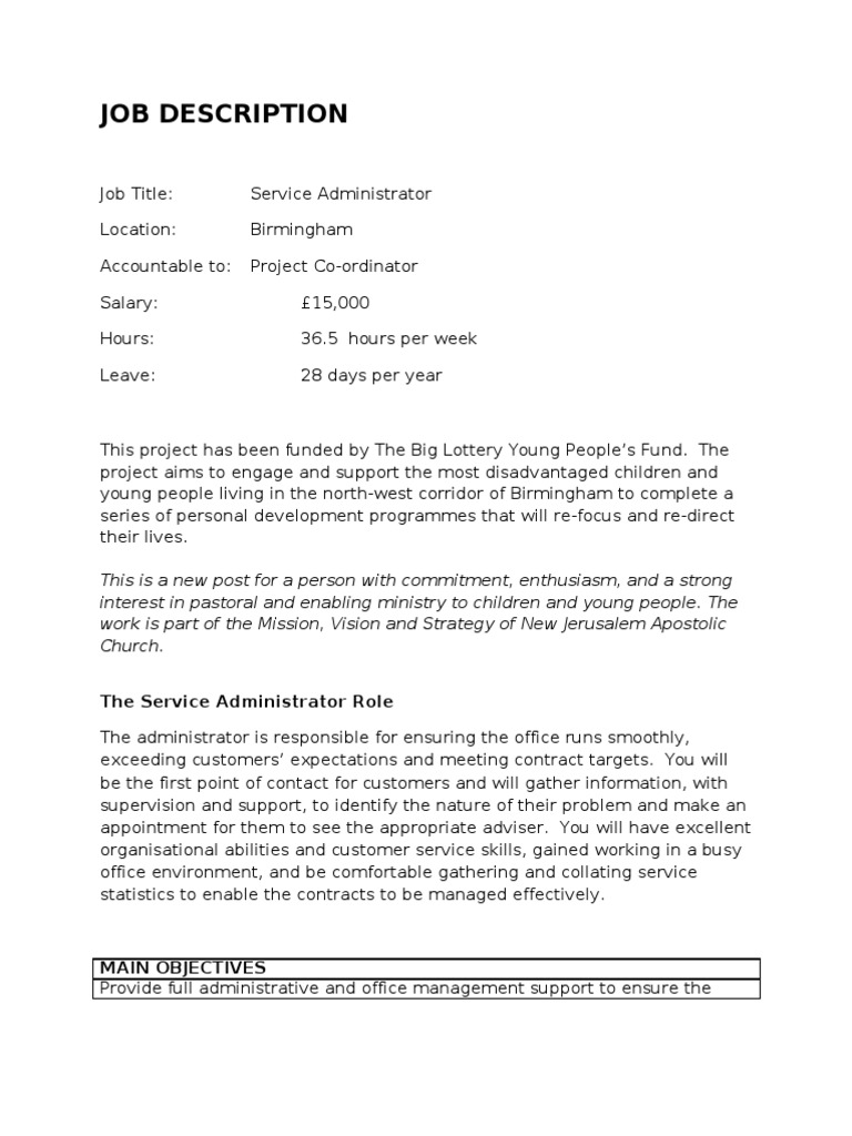 Service Administrator Job Overview | PDF | Team Building | Communication