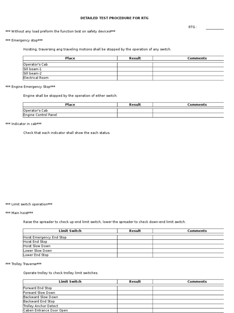 RTG TEST PROCEDURE | PDF | Switch | Elevator