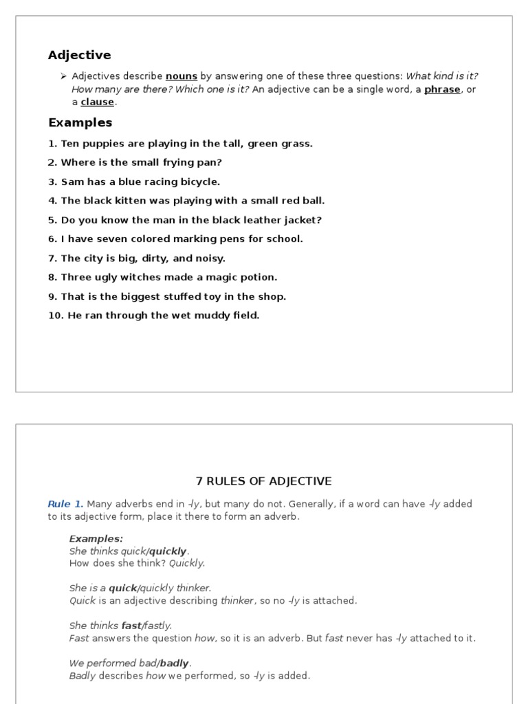 Rules of Adjective | PDF | Adjective | Adverb