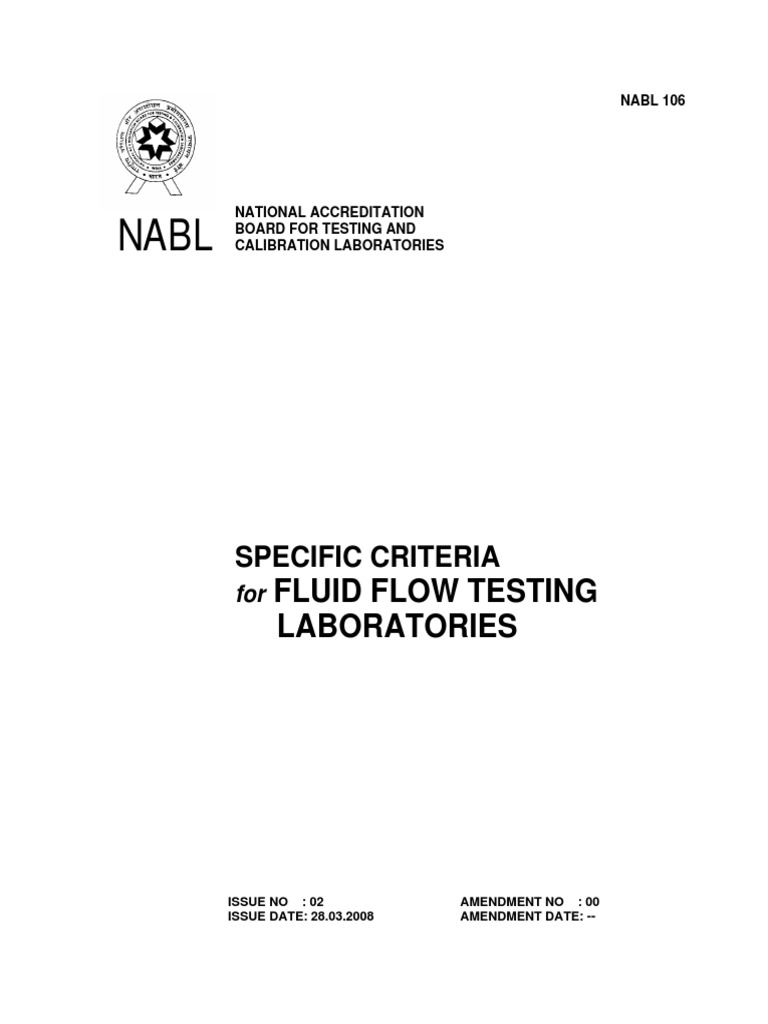 NABL 106: Fluid Flow Testing Criteria | PDF | Flow Measurement | Fluid ...