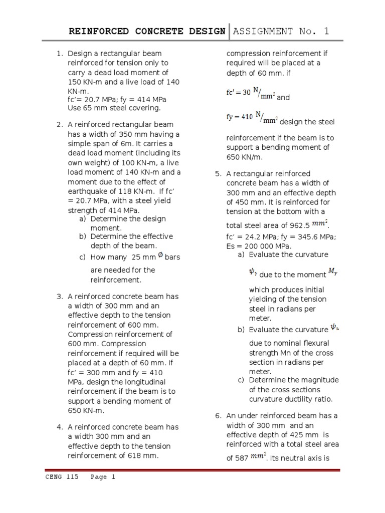 RCD Assignment 1 | Beam (Structure) | Reinforced Concrete