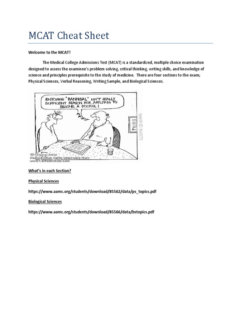 MCAT Cheat Sheet-Recruitment | PDF | Medical College Admission Test ...