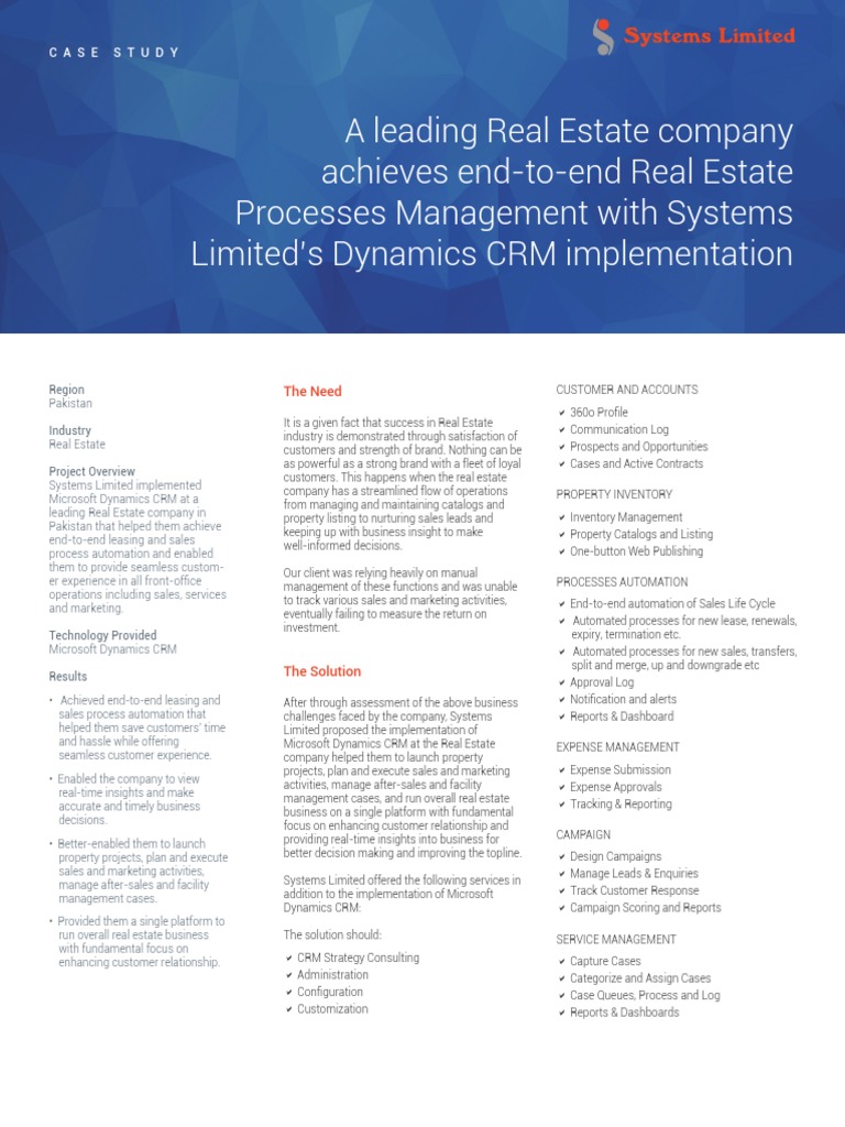 Real Estate Processes Management Case Study | PDF | Customer ...