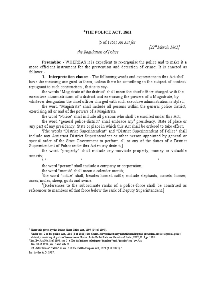 Police Act of 1861 Overview | PDF | Fine (Penalty) | Magistrate