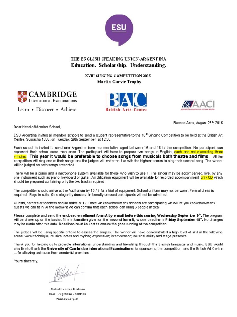 SC Invitation Letter Forms A B 2015 | PDF | Singing | Songs