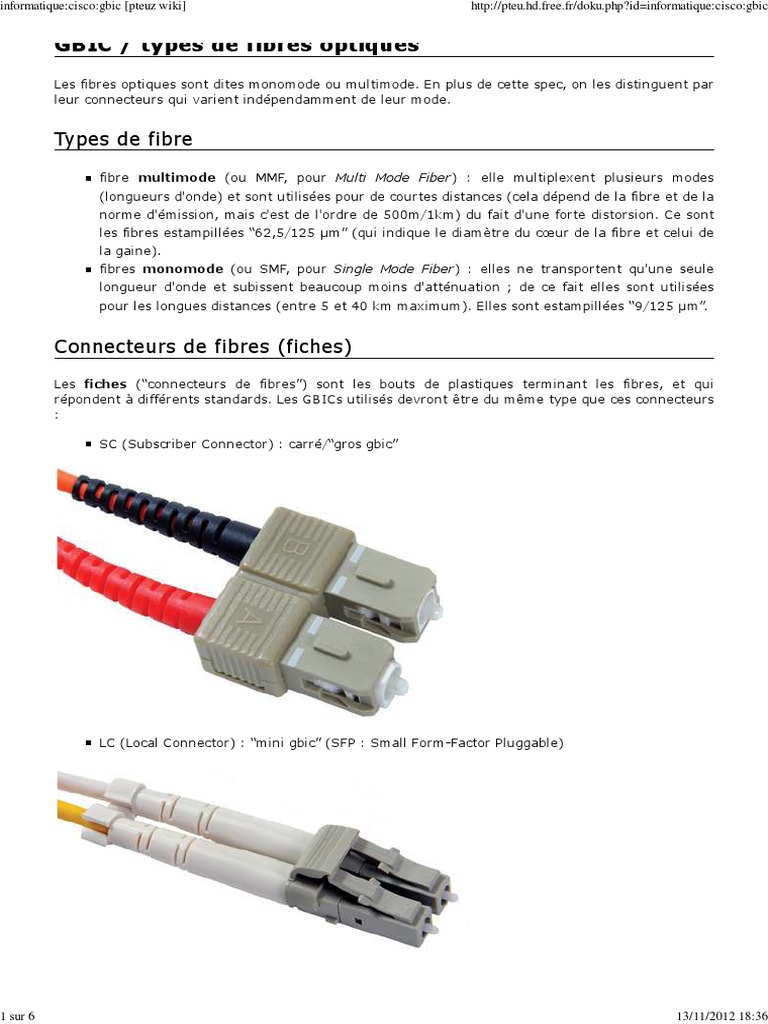 Types de fibres et connecteurs optiques | PDF | Fibre optique ...