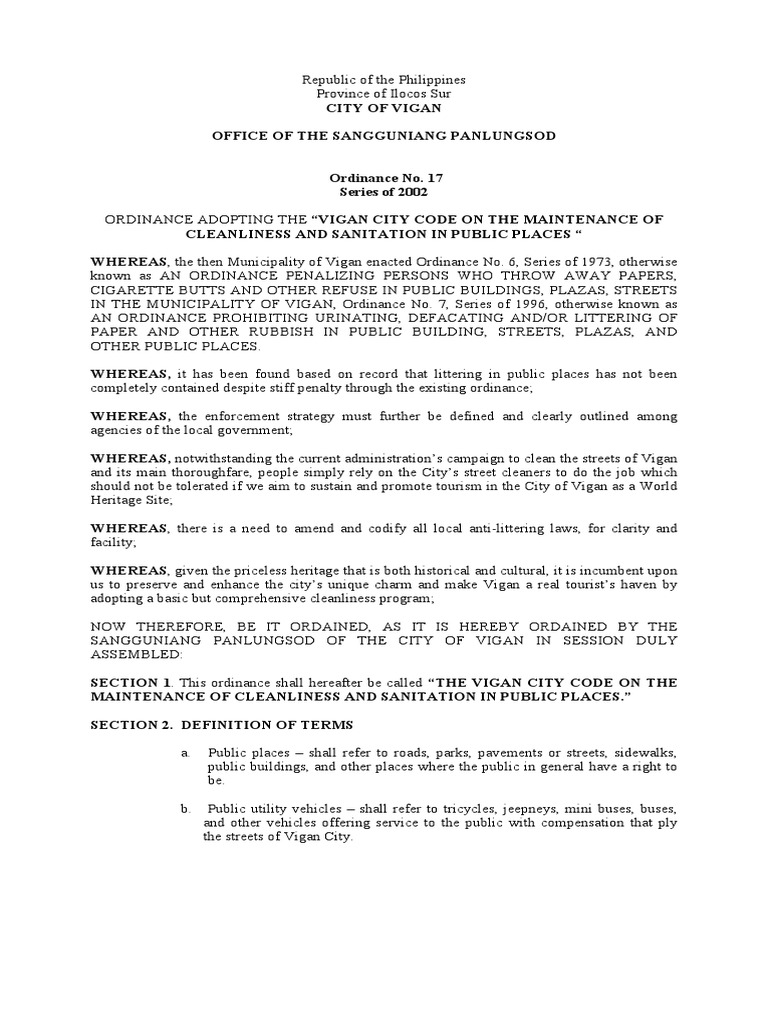 OrdinanceNo.17, Seriesof2002 - Vigan City Code On The Maintenance of ...