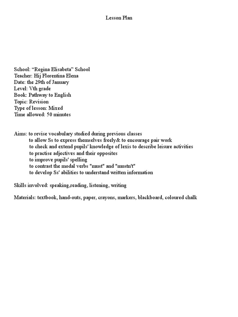 Pathway to English Revision Plan | PDF | Lesson Plan | English Language