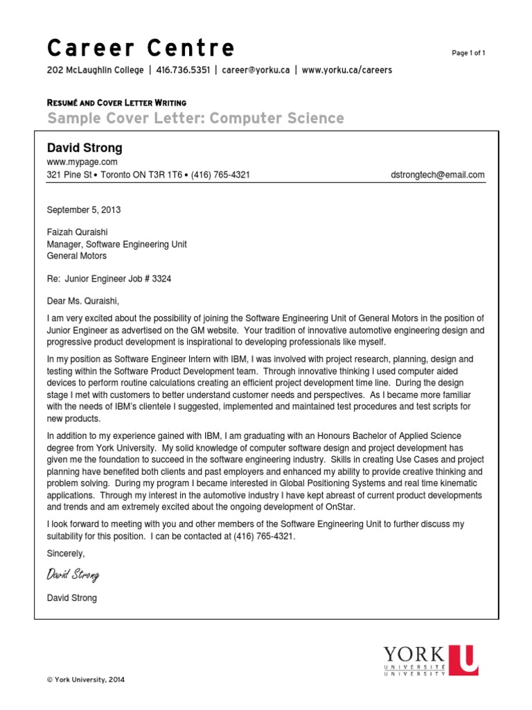 Sample Cover Letter Computer Science | PDF | Engineering | General Motors