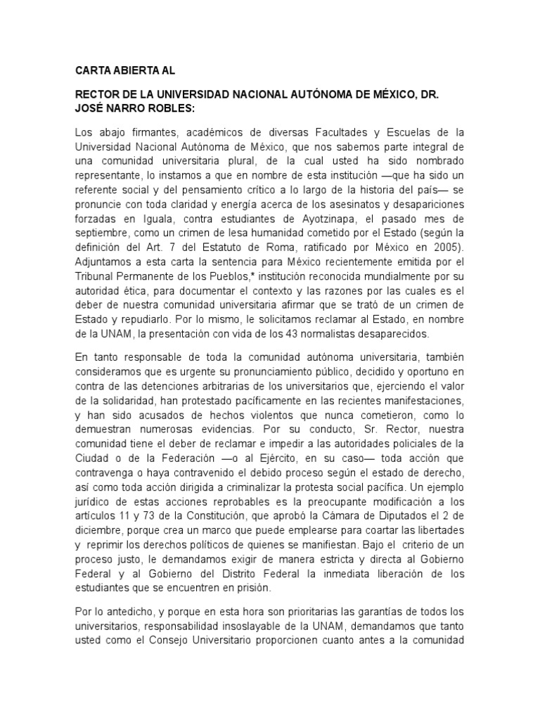 Carta Abierta Al Rector | PDF | Universidad | Ciudad de México