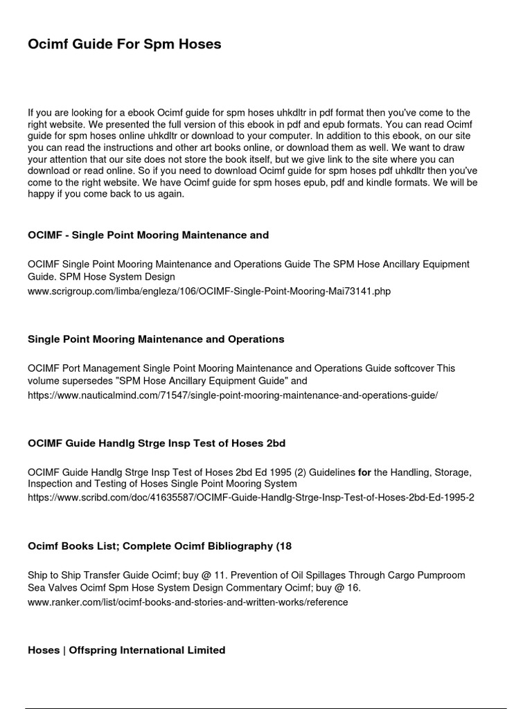 Ocimf Guide For SPM Hoses | PDF | Vehicles | Transport