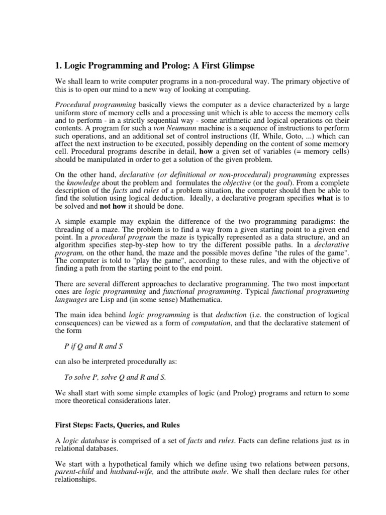 Logic Programming And Prolog A First Glimpse Pdf First Order Logic 7371