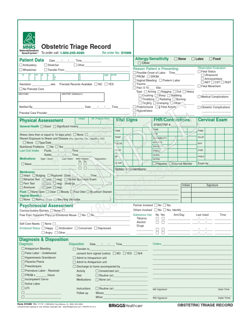 Obstetric Triage Record | PDF | Childbirth | Substance Abuse