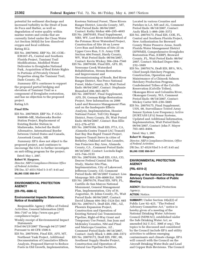Notice: Environmental Statements Availability, Etc.: Agency Weekly ...
