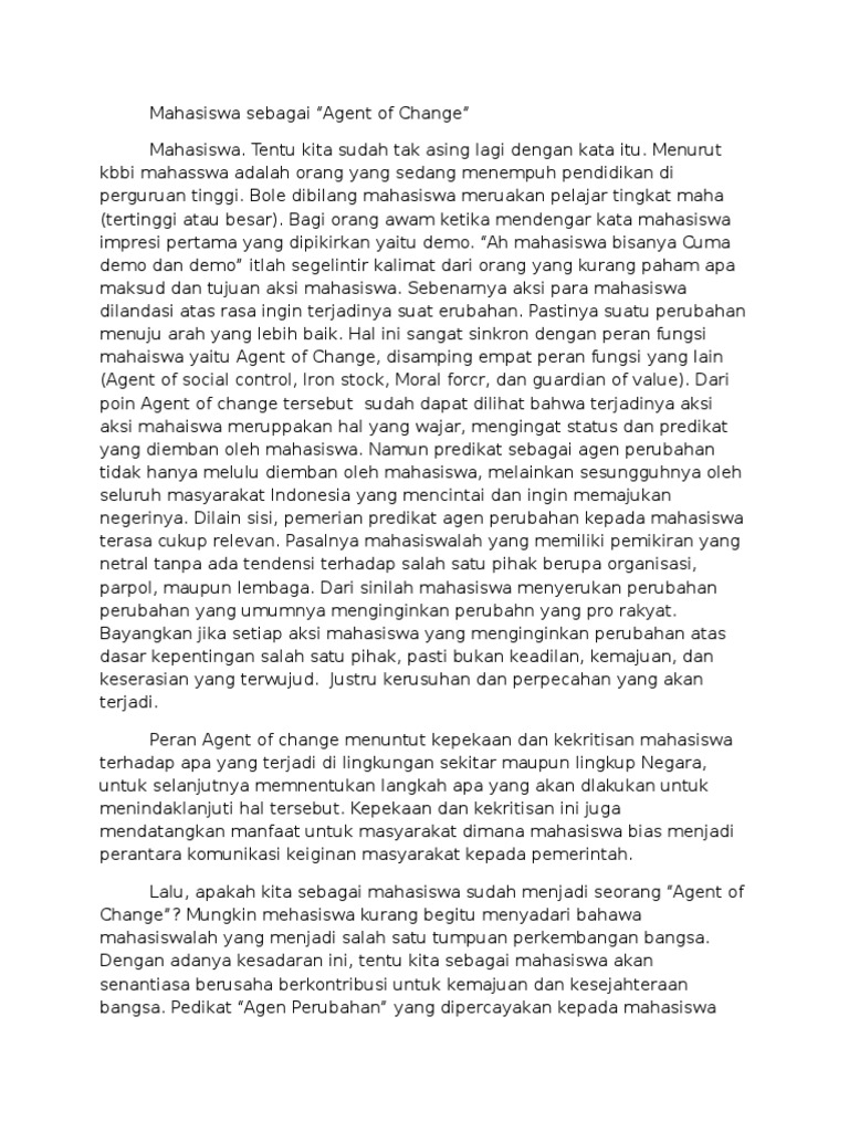 Essai Mahasiswa Sebagai Agent of Change | PDF