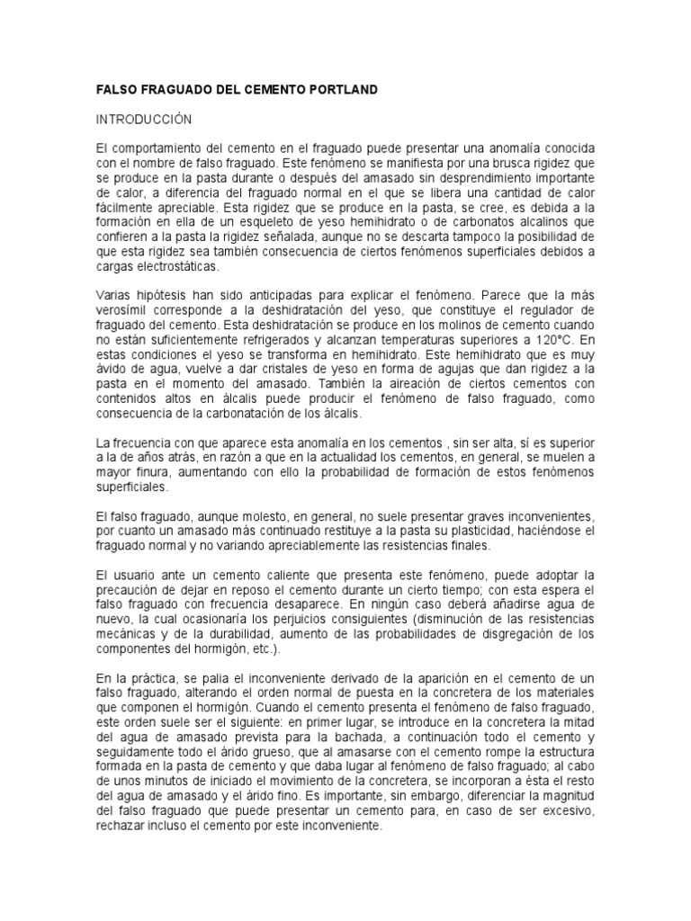 Falso Fraguado Del Cemento Portland | PDF | Cemento | Yeso