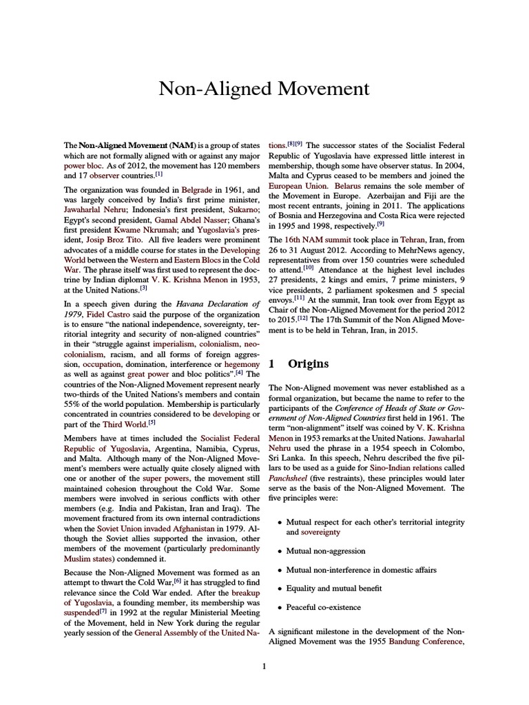 Non Aligned Movement | PDF | Non Aligned Movement | International Relations