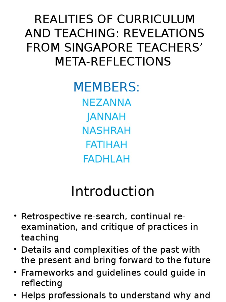 Realities of Curriculum and Teaching-Singapore | PDF | Curriculum ...