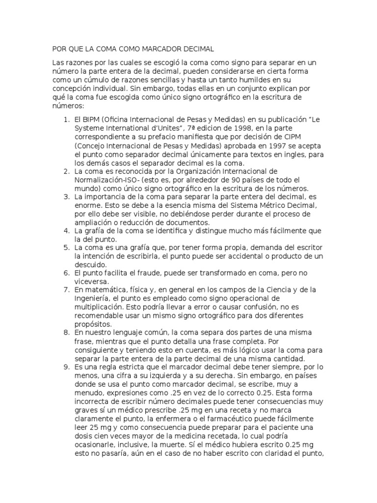 Por Que La Coma Como Marcador Decimal | PDF | Decimal | Medicina