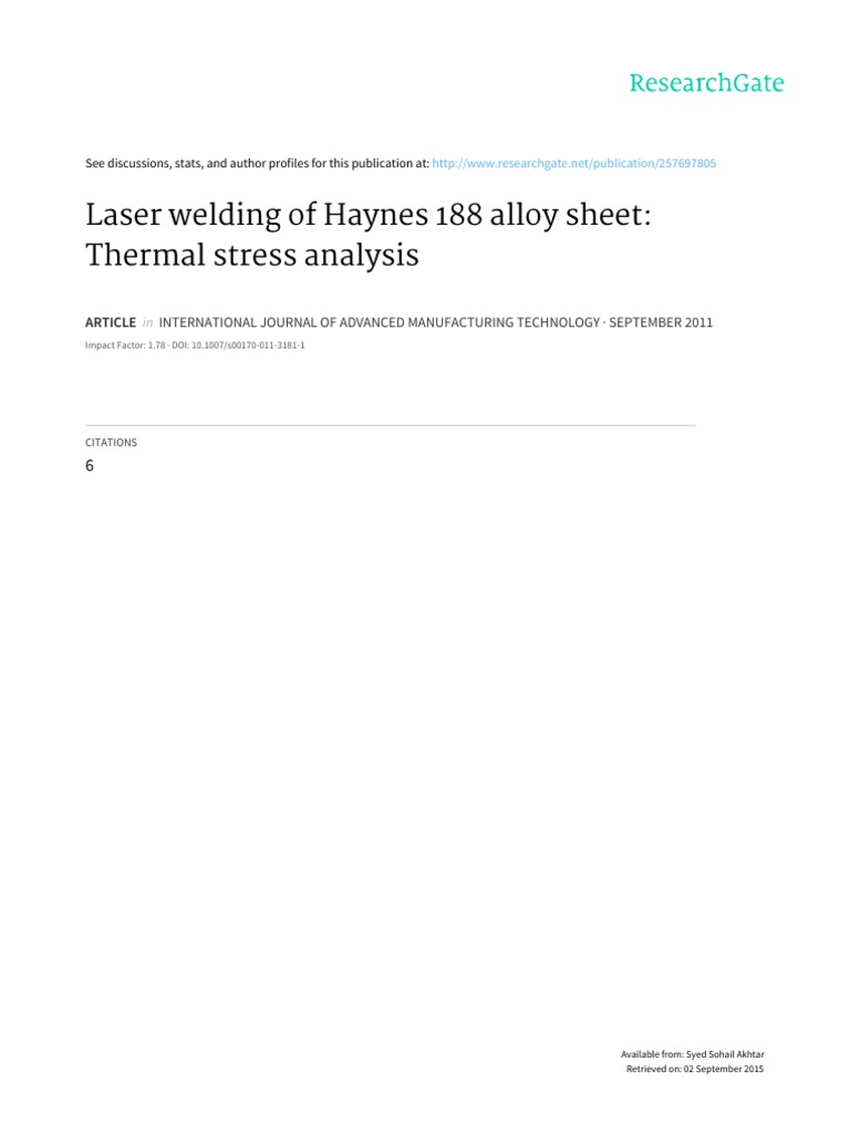 Laser Welding of Haynes 188 Alloy Sheet | PDF | Welding | Construction