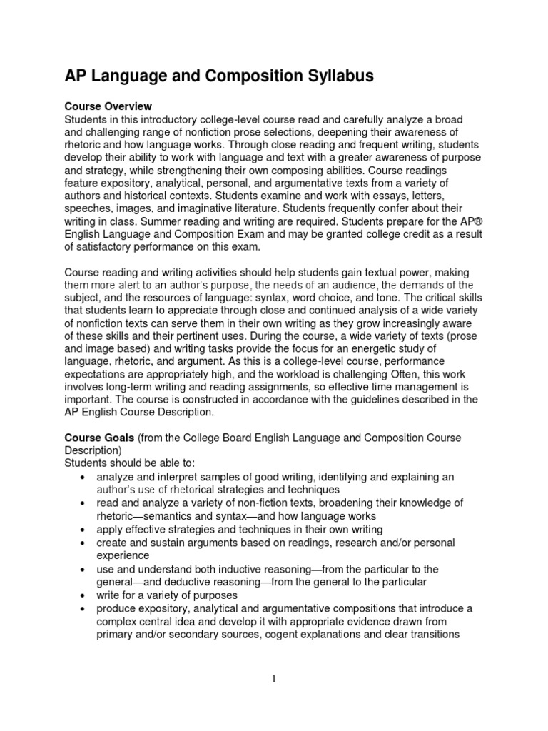 Ap Language Syllabus 2015 Essays Rhetoric