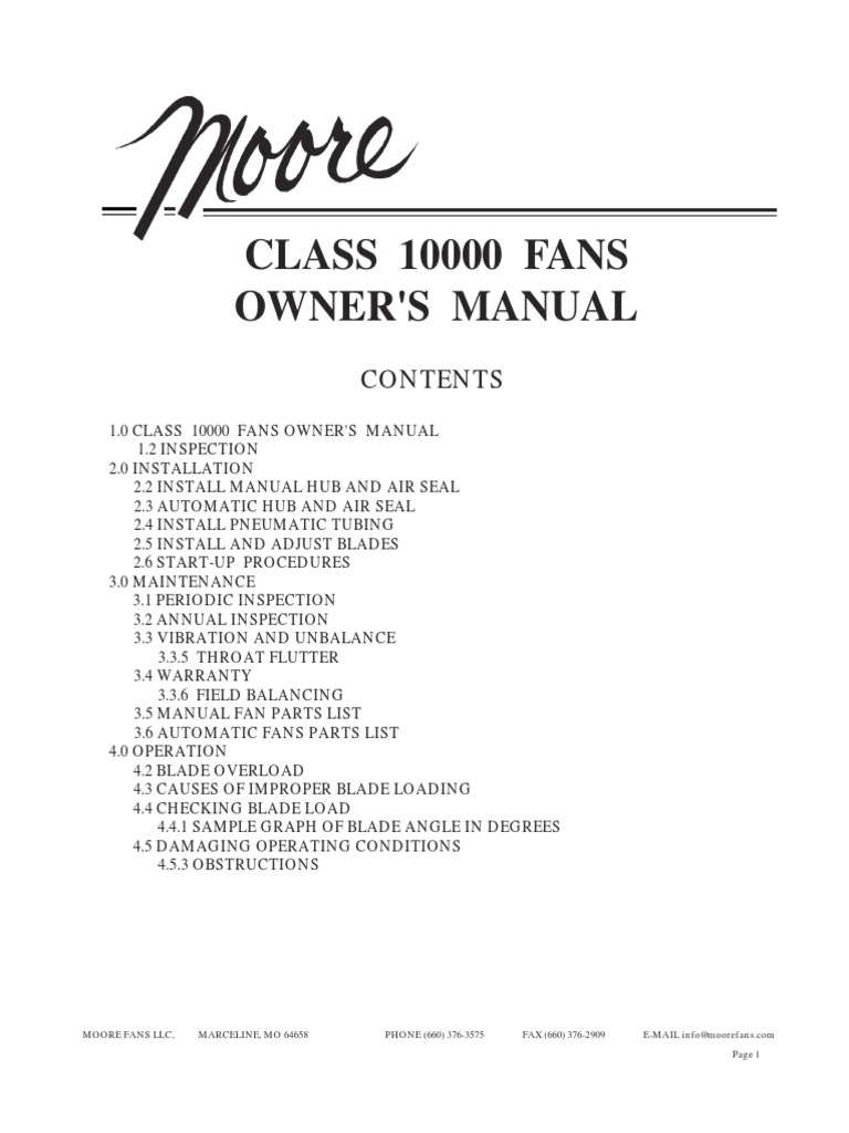 Class 10000 Fans Owner's Manual | PDF | Lift (Force) | Wing