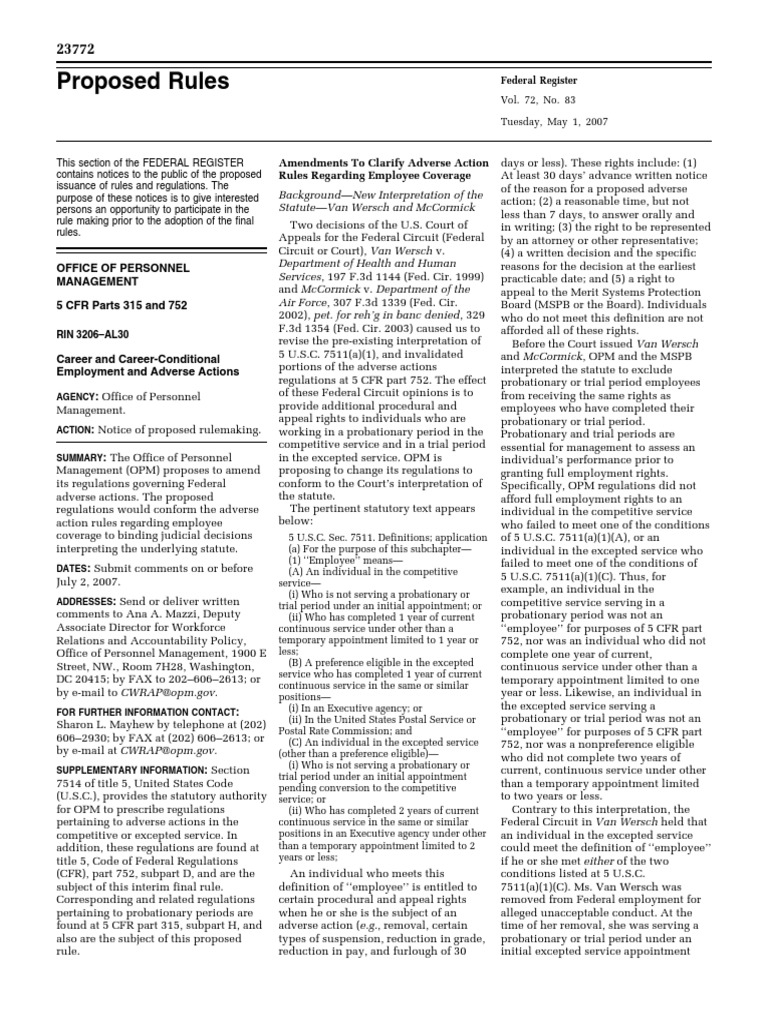 Proposed Rule: Employment: Adverse Actions | PDF | Statutory ...