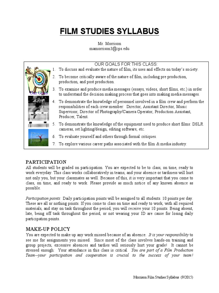 Morrison Film Studies Syllabus | PDF | Homework | Behavior Modification
