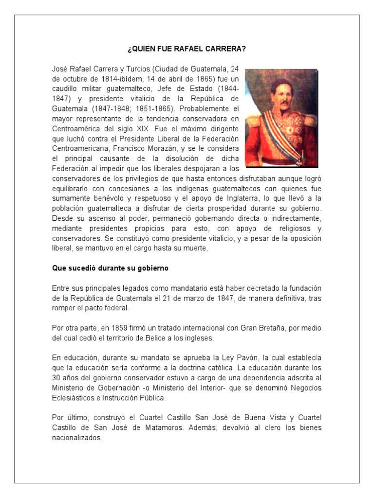 Quien Fue Rafael Carrera | PDF | Guatemala | Gobierno