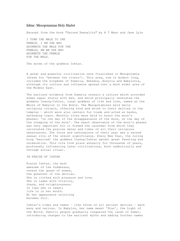 Ishtar - Mesopotamian Holy Harlot | PDF | Religion & Spirituality