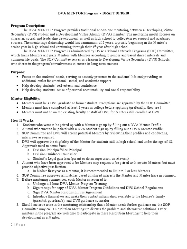 Dva Mentor Program Guidelines - Final 030110 | PDF | Mentorship ...