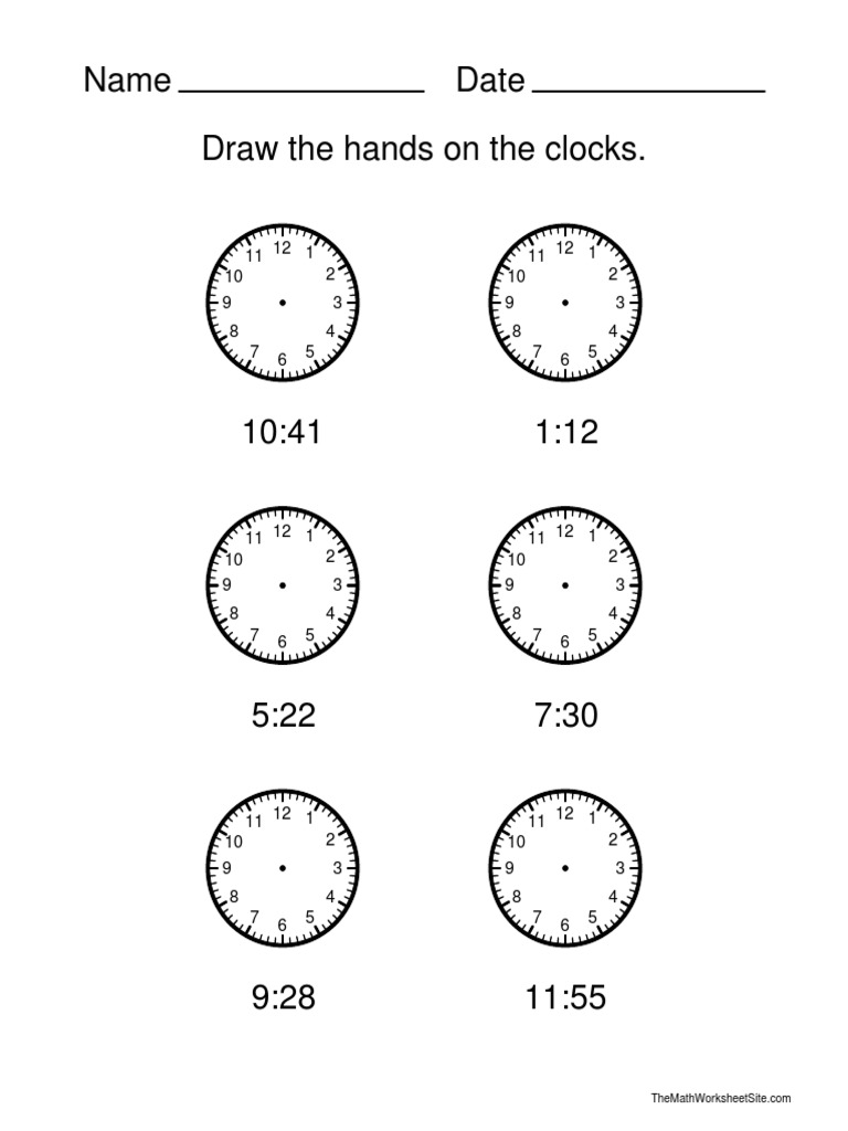 Name Date Draw The Hands On The Clocks | PDF
