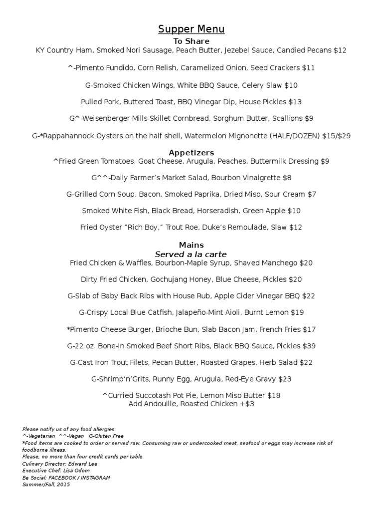 Supper Menu: To Share | PDF