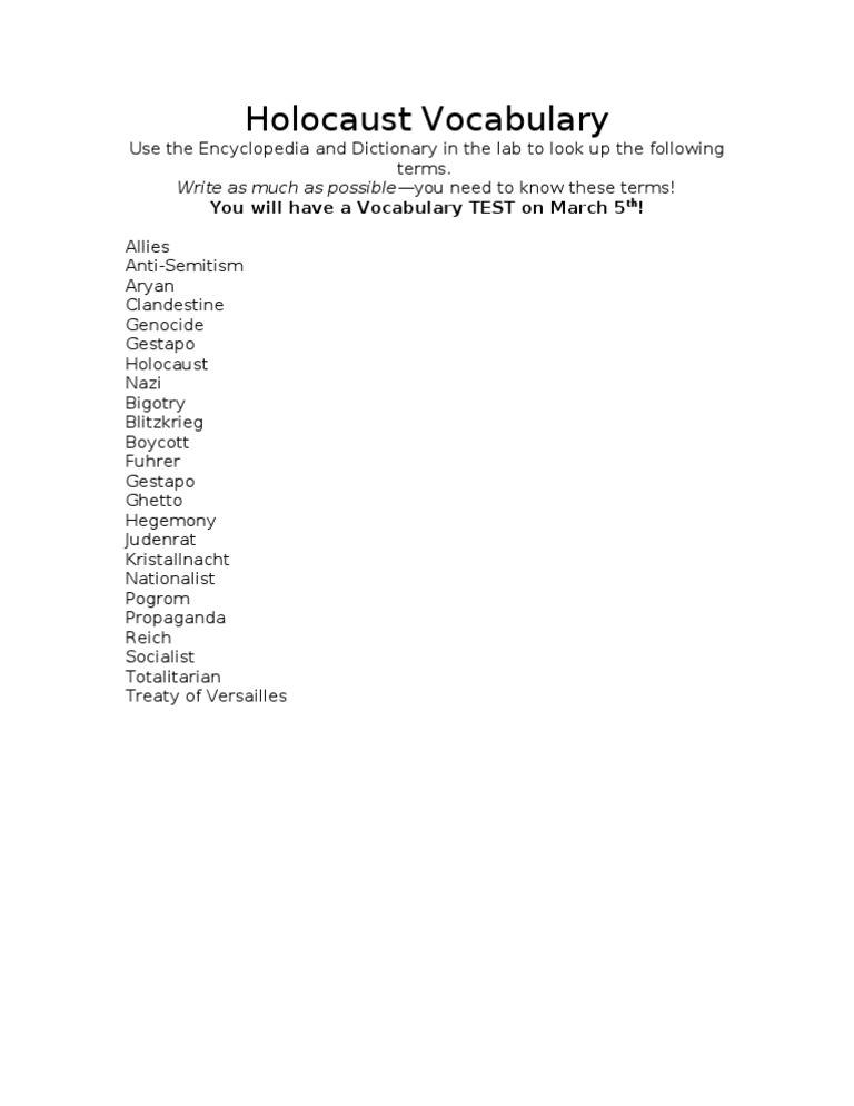 Holocaust Vocabulary | PDF