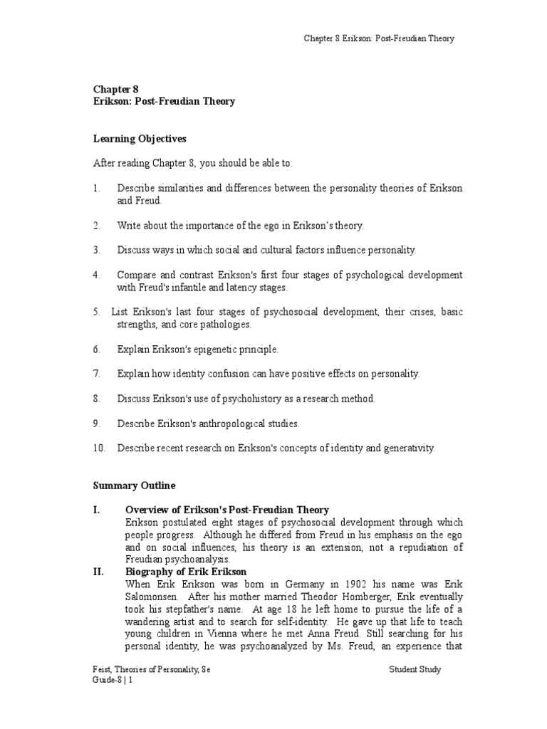 Chapter 8 Erikson: Post-Freudian Theory | PDF | Id | Adolescence