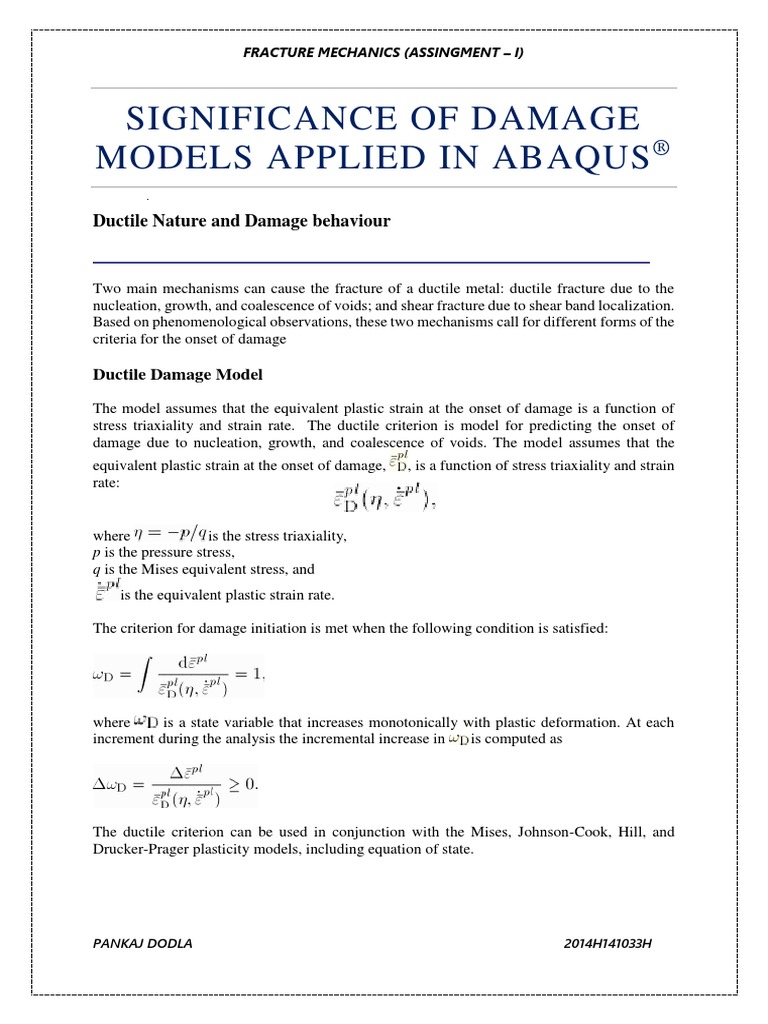 Significance of Damage Models Applied in Abaqus | PDF | Deformation ...
