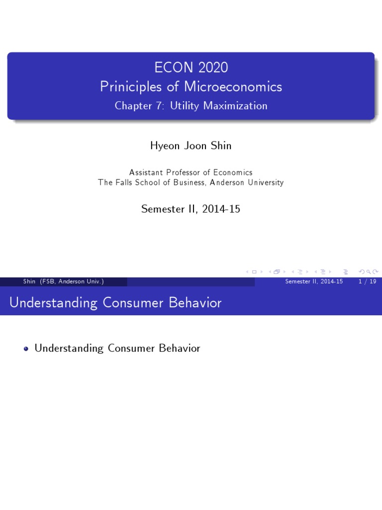 ECON 2020 Priniciples of Microeconomics: Chapter 7: Utility Maximization | PDF | Utility ...