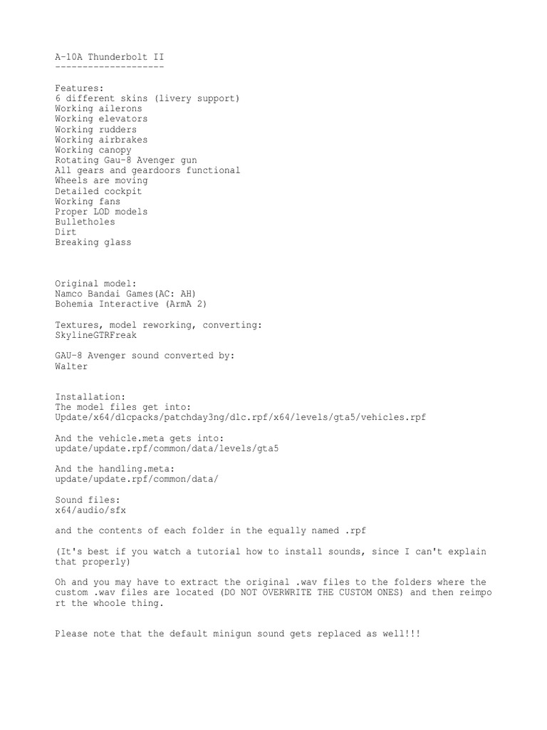 A-10 GTA 5 Installation Readme | PDF | Computing | Software