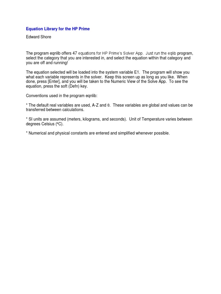 Equation Library For The HP Prime | PDF | Area | Volume