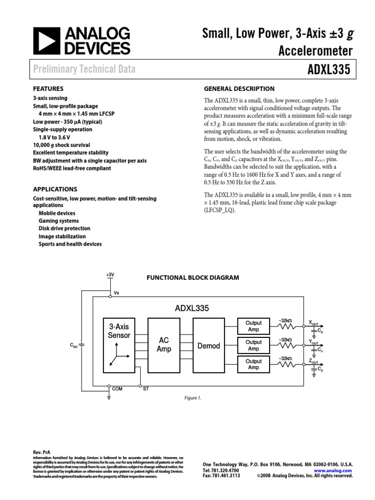 ADXL335 | Bandwidth (Signal Processing) | Capacitor