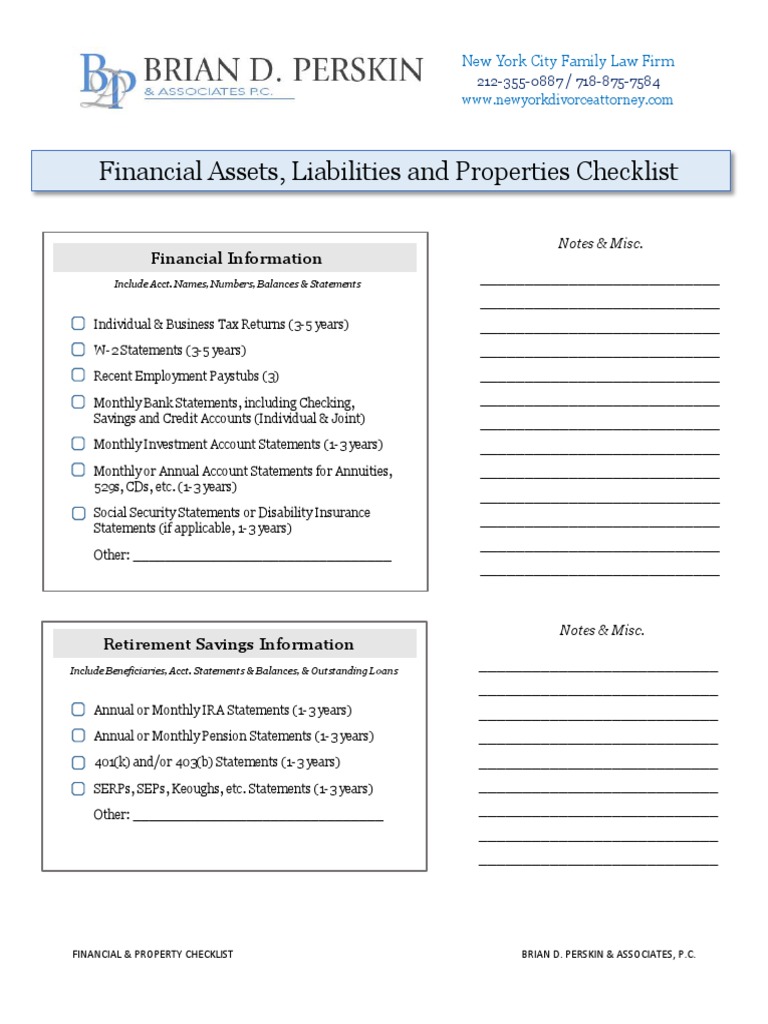 Financial Assets, Liabilities and Properties Checklist | PDF ...