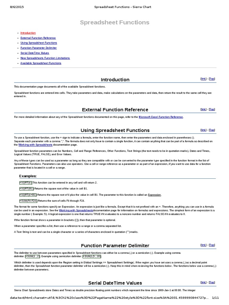 Spreadsheet Functions - Sierra Chart | PDF | Spreadsheet | String (Computer Science)