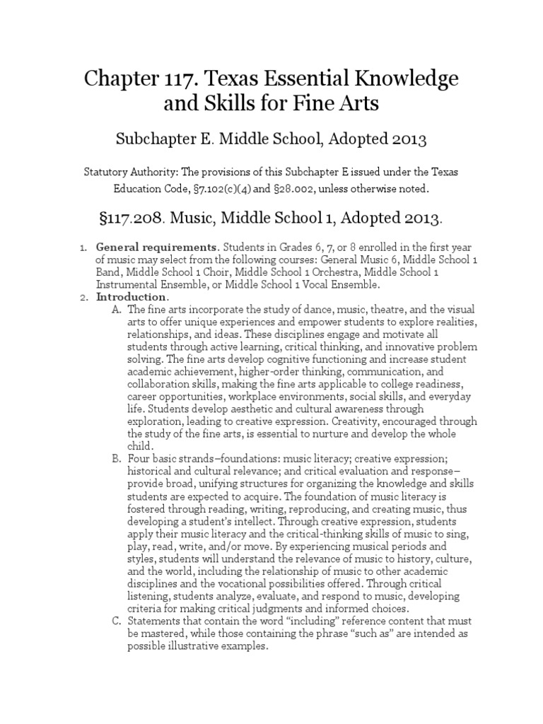 Texas Middle School Music Curriculum | PDF | Musical Notation | Creativity