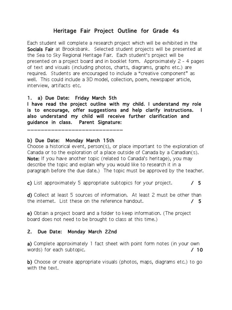 Heritage Fair Project Outline For Grade 4s | PDF | Behavior ...