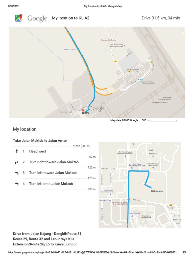 Directions to KLIA2 via Google Maps | PDF
