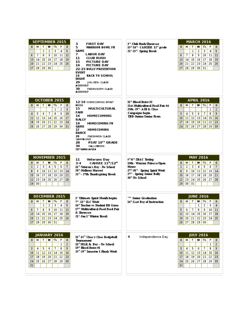 2015 16 Student Activities Calendar | PDF | Sports & Recreation | Travel