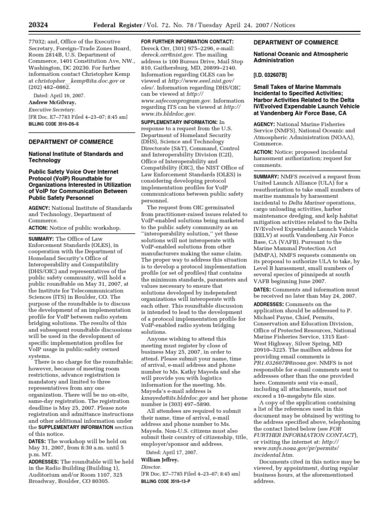 Notice: Meetings: Voice Over Internet Protocol Utilization For ...