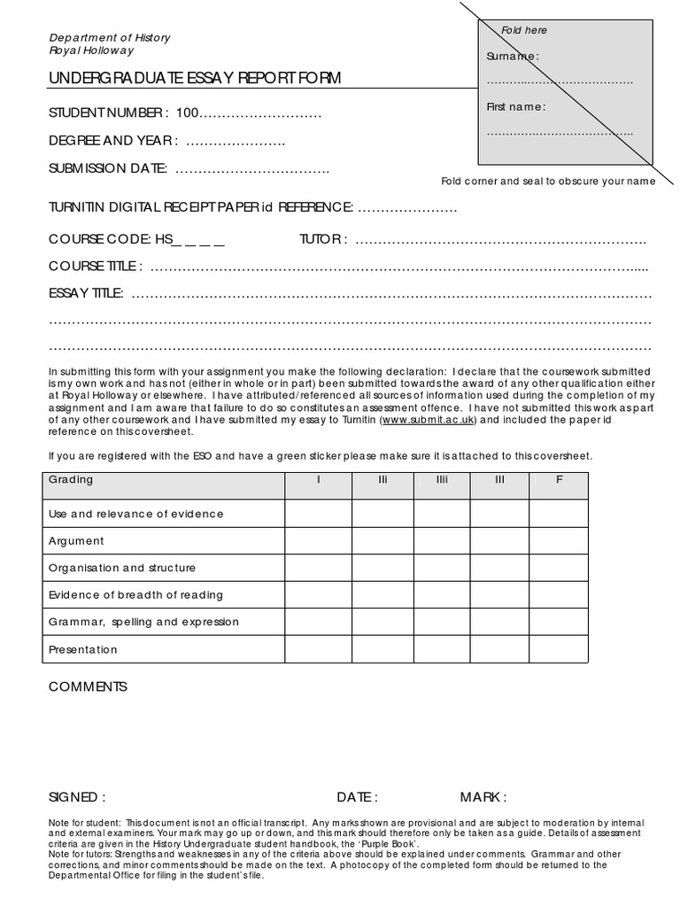 Undergraduate Essay Report Form | PDF | Career & Growth