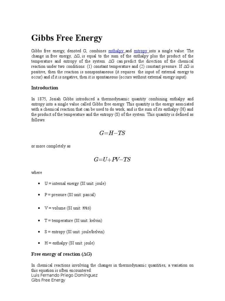 Gibbs Free Energy | PDF | Gibbs Free Energy | Enthalpy