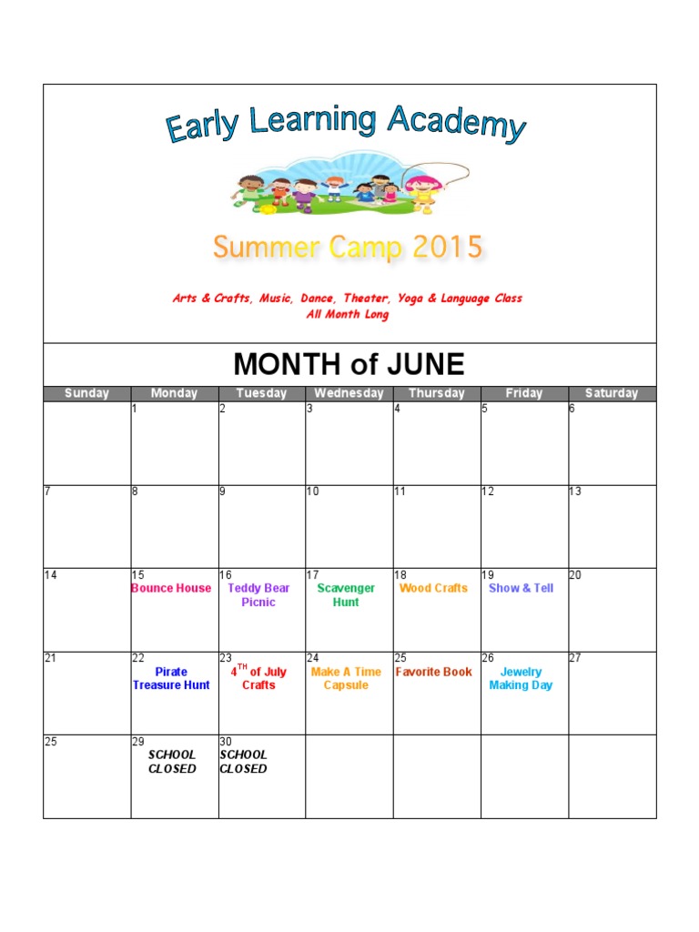 Month of June: Arts & Crafts, Music, Dance, Theater, Yoga & Language ...